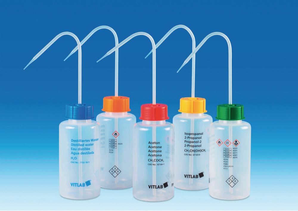 VITLAB Safety Washing Bottle 500 ml, PP, GL 45, N-Heptane, VENT CAP ...