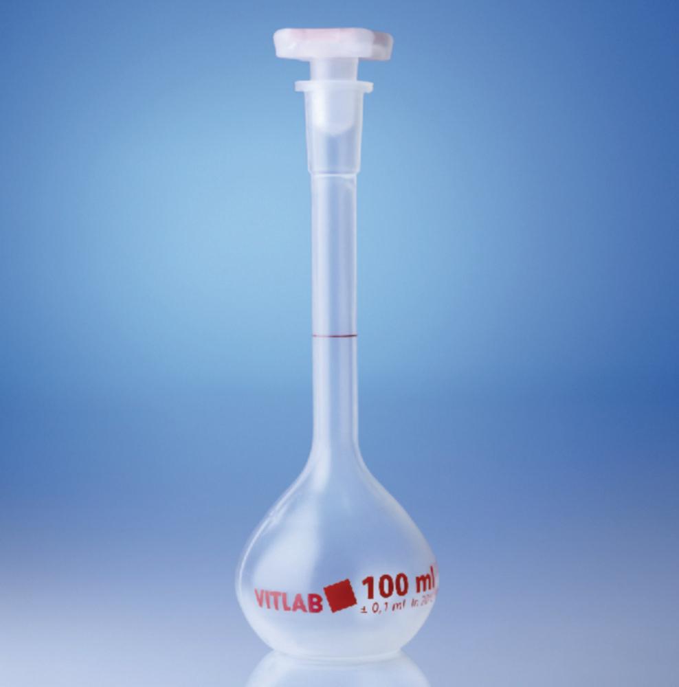 VITLAB Volumetric Flask PMP 250 ml Class B NS 19/26 with PP Stopper Height 235 mm | LabFriend India
